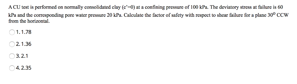 Solved A CU test is performed on normally consolidated clay | Chegg.com
