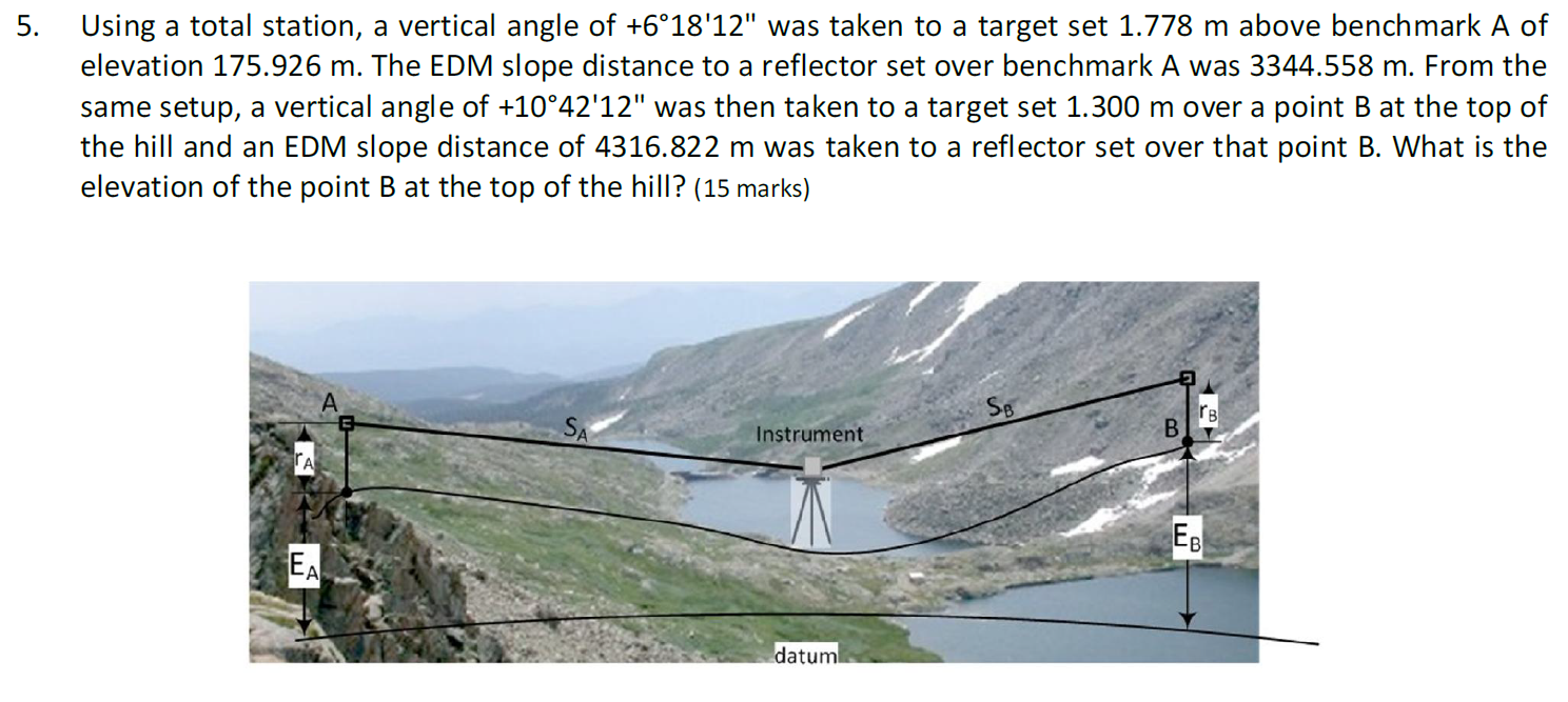 Solved 5. Using a total station, a vertical angle of | Chegg.com