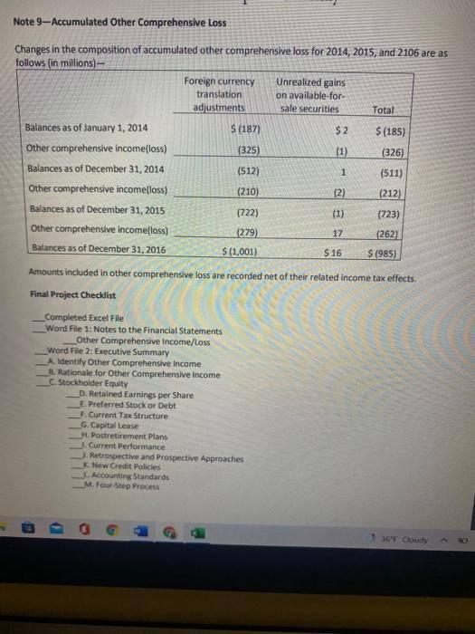 Note 9-Accumulated Other Comprehensive Loss Changes | Chegg.com