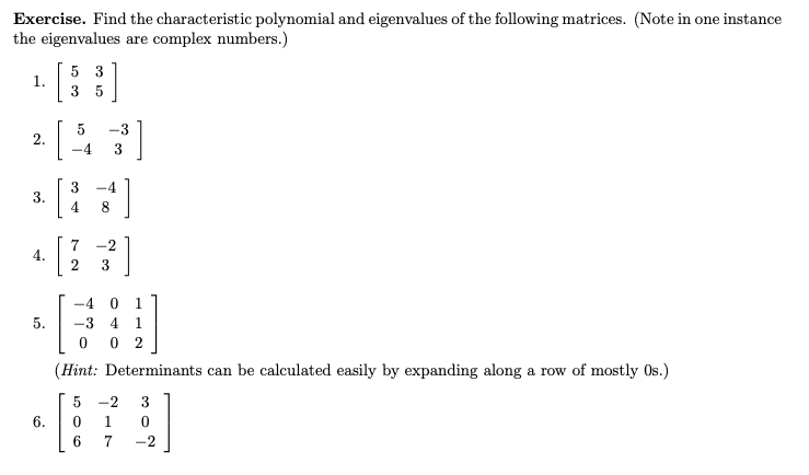 Solved Exercise. Find the characteristic polynomial and | Chegg.com