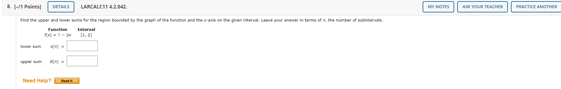Solved 8. [-/1 Points] DETAILS LARCALC11 4.2.042. MY NOTES | Chegg.com