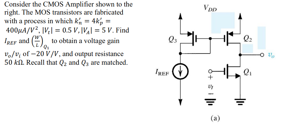 Solved VOD = = Consider the CMOS Amplifier shown to the | Chegg.com