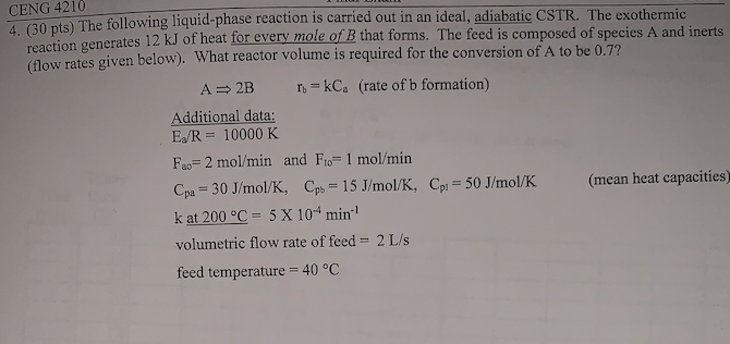 Solved CENG 4210 4. (30 pts) The following liquid-phase | Chegg.com Solved CENG 4210 4. (30 pts) The following liquid-phase | Chegg.com
