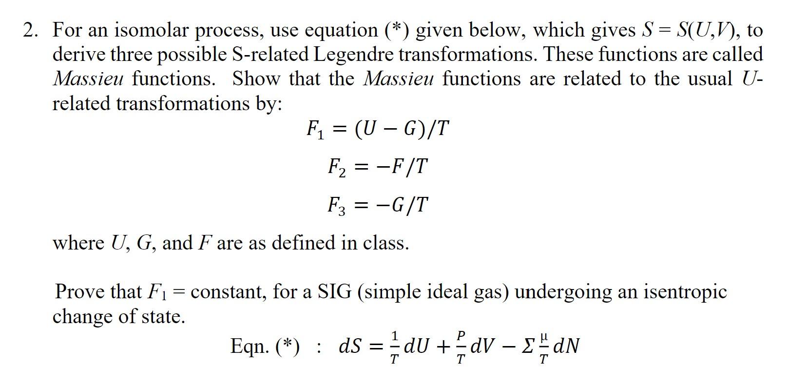 Solved For an isomolar process, use equation (∗) given | Chegg.com