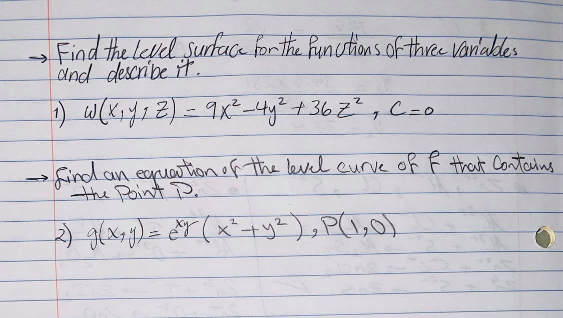 Solved Find the level surface for the functions of three | Chegg.com