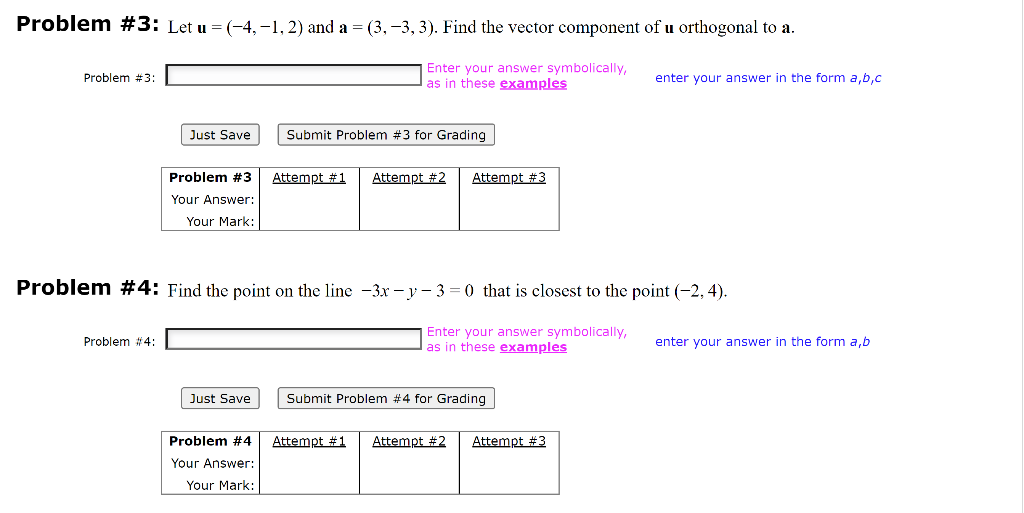 Solved Problem \#3: Let u=(−4,−1,2) and a=(3,−3,3). Find the | Chegg.com
