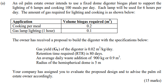 Solved (a) An oil palm estate owner intends to use a fixed | Chegg.com