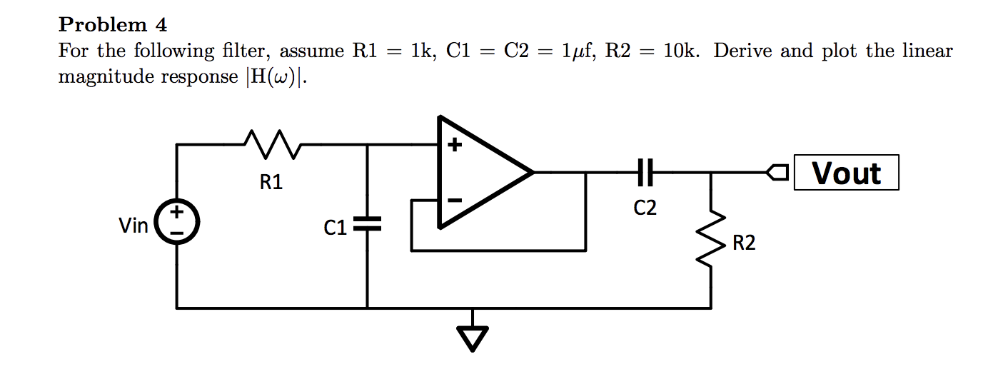 Solved Problem 4 For the following filter, assume R1 = 1k, | Chegg.com