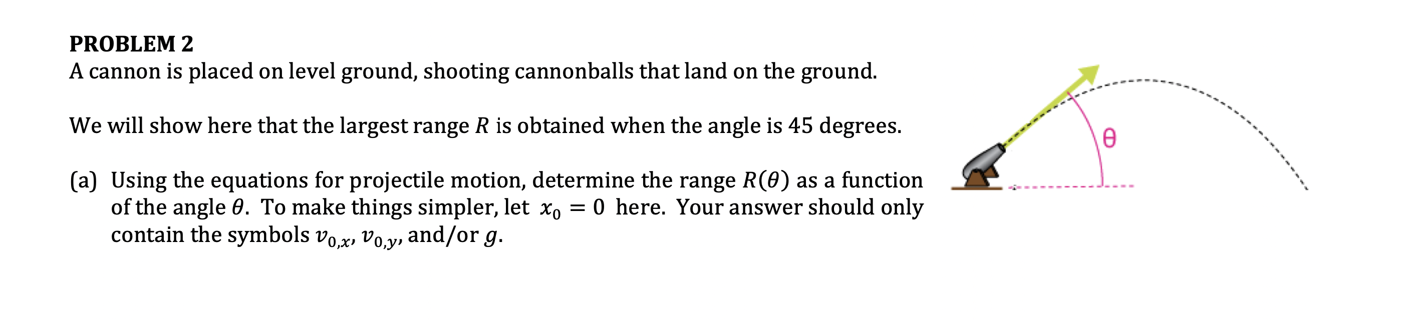 Solved PROBLEM 2 A cannon is placed on level ground, | Chegg.com