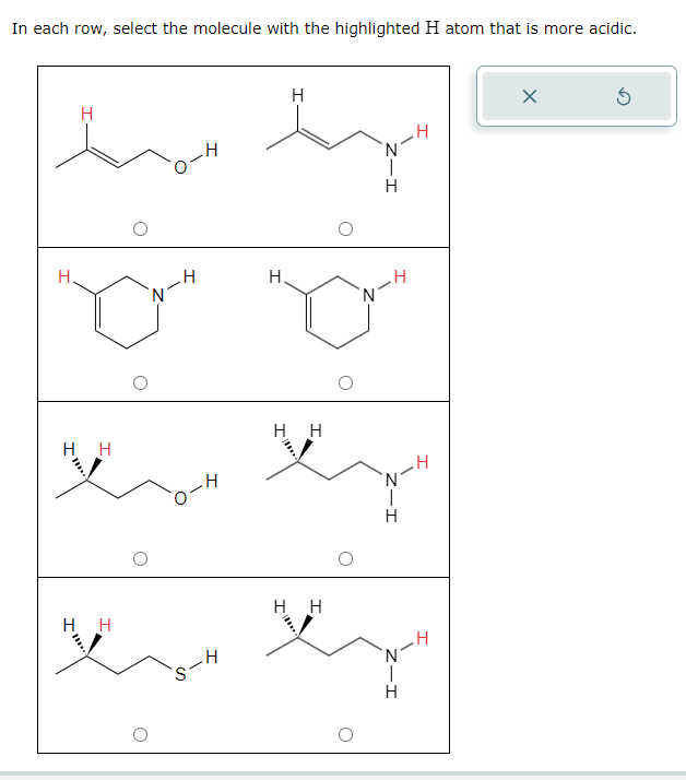 Solved In each row, select the molecule with the highlighted | Chegg.com