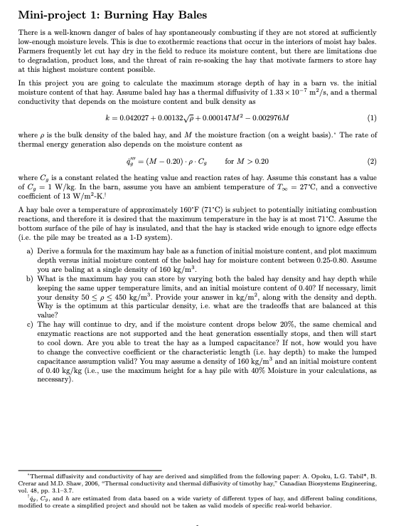 Solved Mini-project 1: Burning Hay Bales There is a | Chegg.com