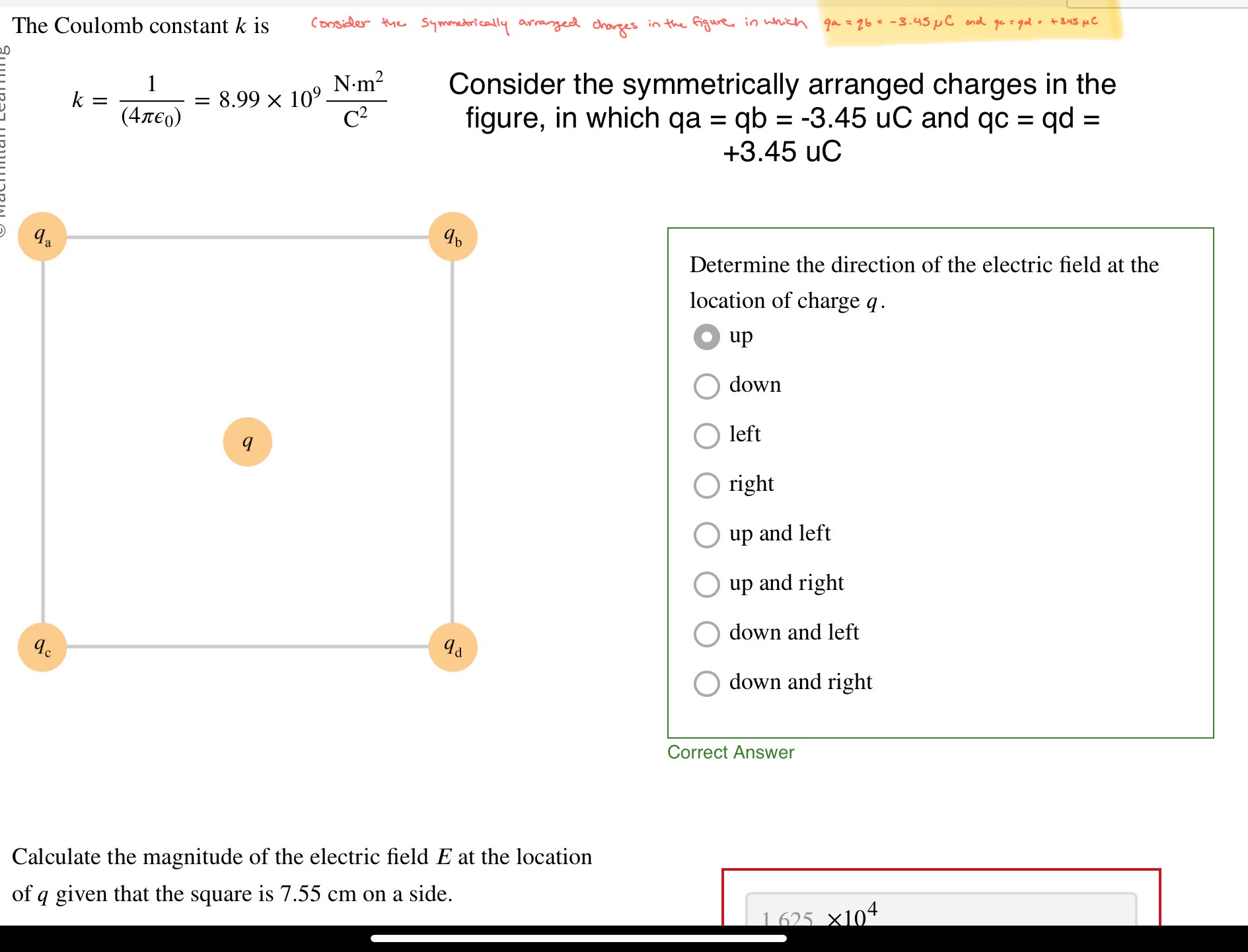 Solved The Coulomb constant k | Chegg.com