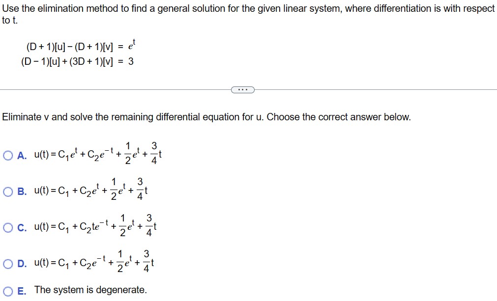 Solved Use the elimination method to find a general solution | Chegg.com