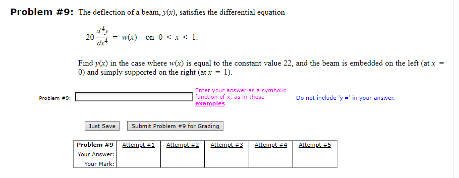 Solved Problem #9: The deflection of ﻿a beam, y(x), | Chegg.com
