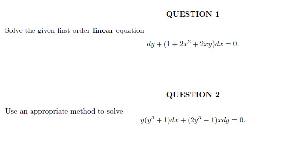 Solved QUESTION 1Solve the given first-order linear | Chegg.com