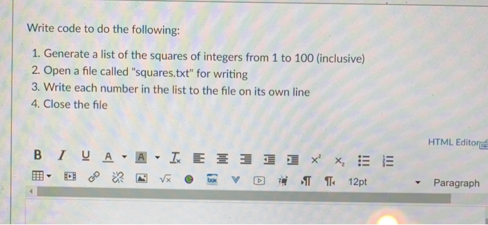 Solved Write Code To Do The Following 1 Generate A List Of 8505