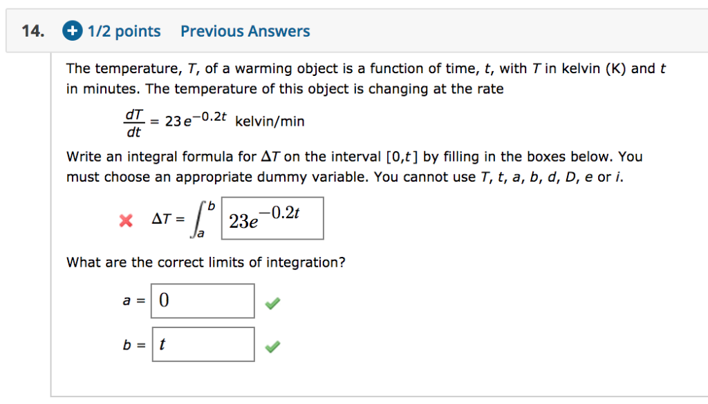 Solved 14. + 1/2 points Previous Answers The temperature, T, | Chegg.com