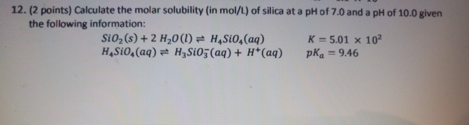 Solved 12. (2 points) Calculate the molar solubility (in | Chegg.com