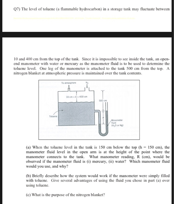 Solved Q7) The level of toluene (a flammable hydrocarbon) in | Chegg.com