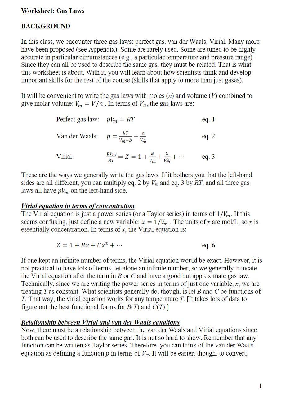 Solved Worksheet: Gas Laws BACKGROUND In this class, we | Chegg.com