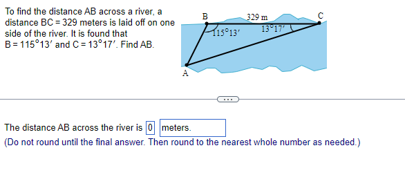 Solved To find the distance AB across a river, a distance | Chegg.com