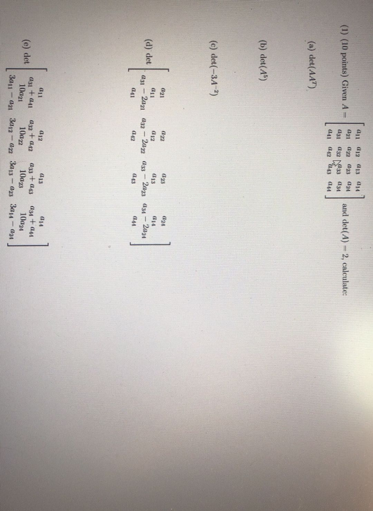 Solved (1) (10 points) Given A - au 012 013 014 021 022 023 | Chegg.com