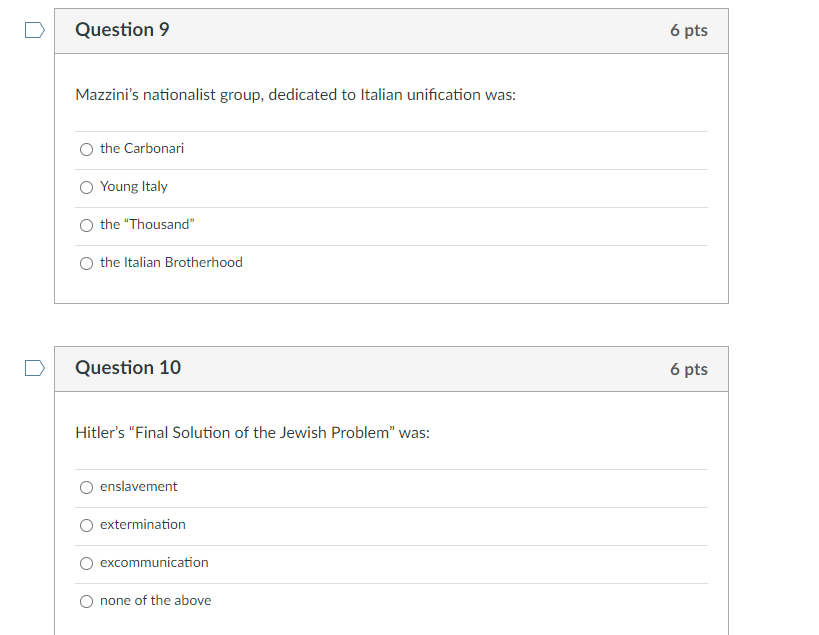 Solved Question 9 6 pts Mazzini's nationalist group, | Chegg.com Solved Question 9 6 pts Mazzini's nationalist group, | Chegg.com