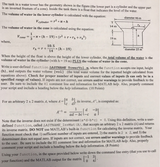 Solved The tank in a water tower has the geometry shown in | Chegg.com