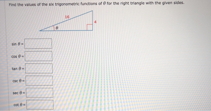 Solved Find the values of the six trigonometric functions of | Chegg.com