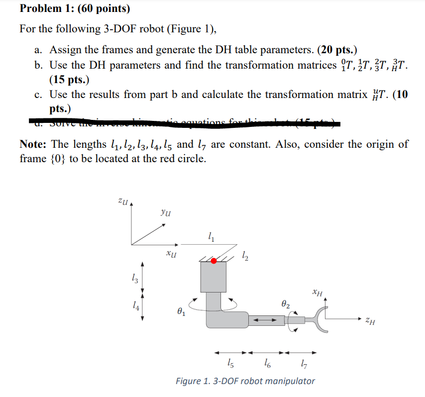 Problem 1: (60 points) For the following 3-DOF robot | Chegg.com