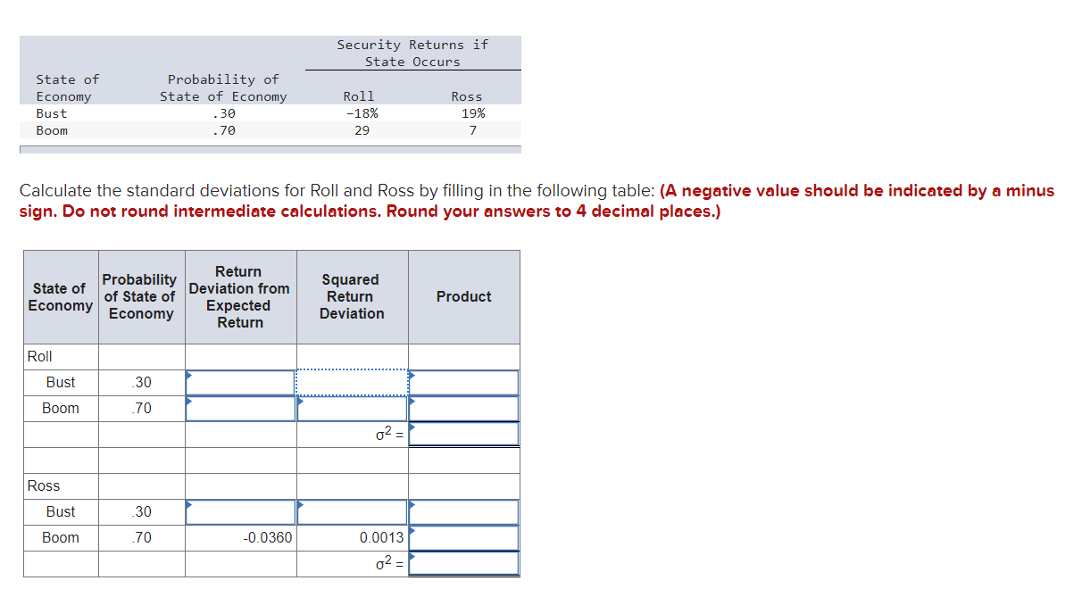 Solved Security Returns if State Occurs State of Economy | Chegg.com