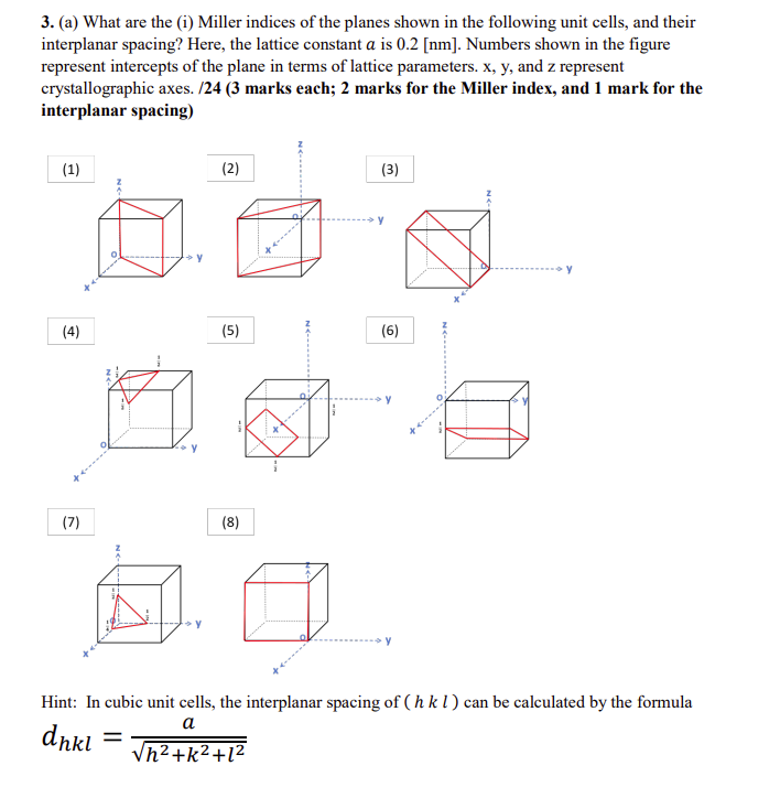Solved 3. (a) What are the (i) Miller indices of the planes | Chegg.com