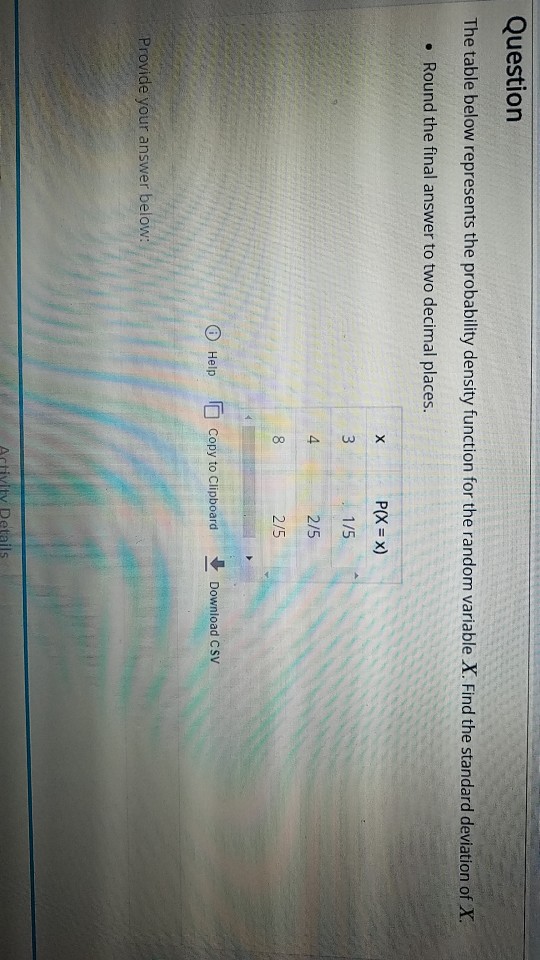Solved Question The Table Below Represents The Probability Chegg