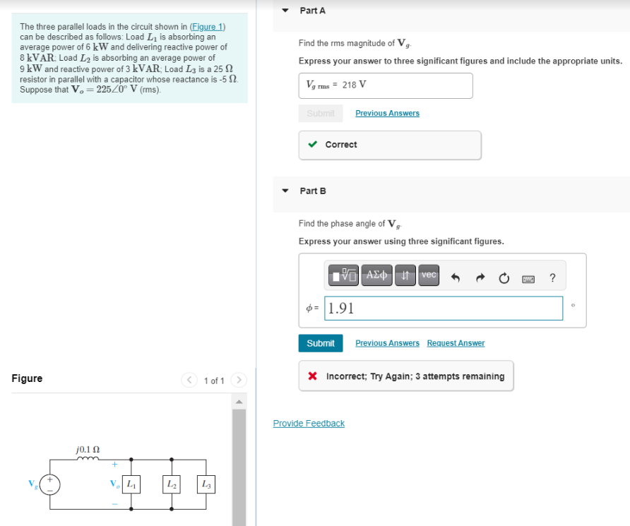[Solved]: The three parallel loads in the circuit shown in