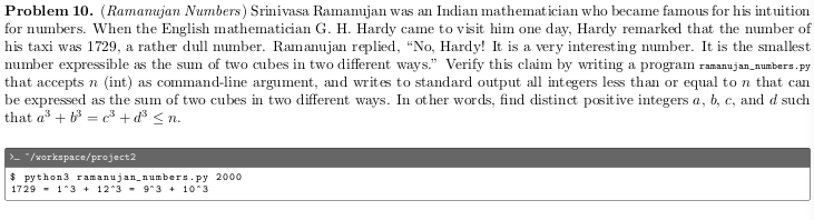 Solved Problem 10. (Ramanujan Numbers) Srinivasa Ramanujan | Chegg.com