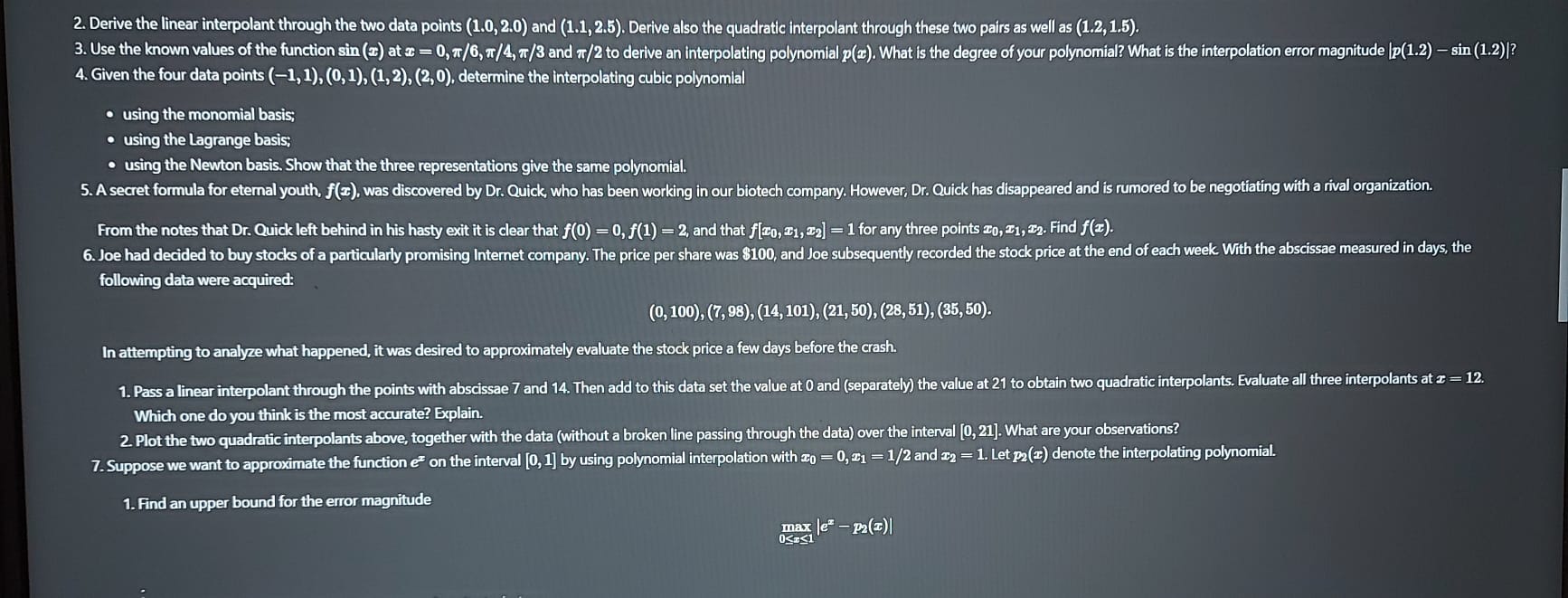 Solved Derive the linear interpolant through the two data | Chegg.com