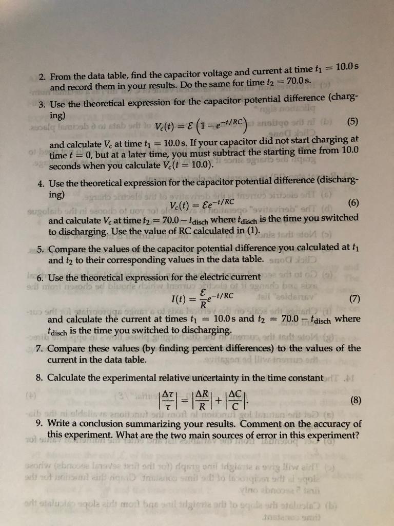 Solved Experiment (7) Data Table Chosen time constant t = | Chegg.com