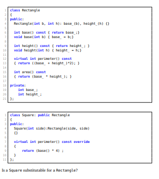 Solved B class Rectangle 1 public: Rectangle(int b, int h): | Chegg.com