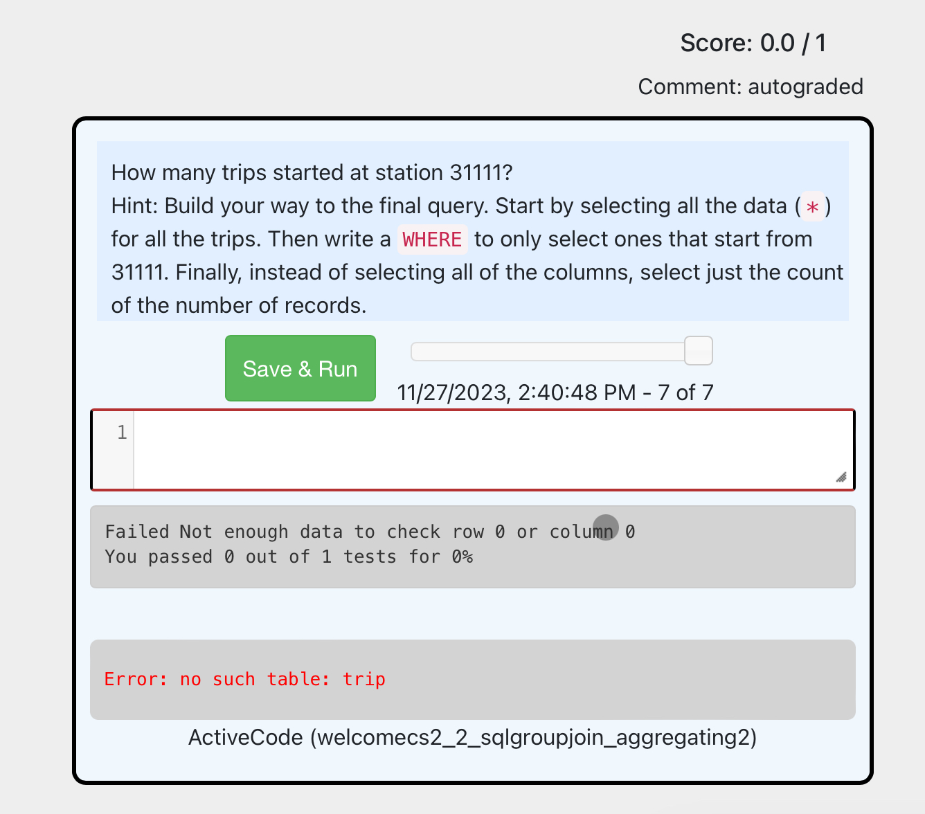 Solved Comment: autograded How many trips started at station | Chegg.com