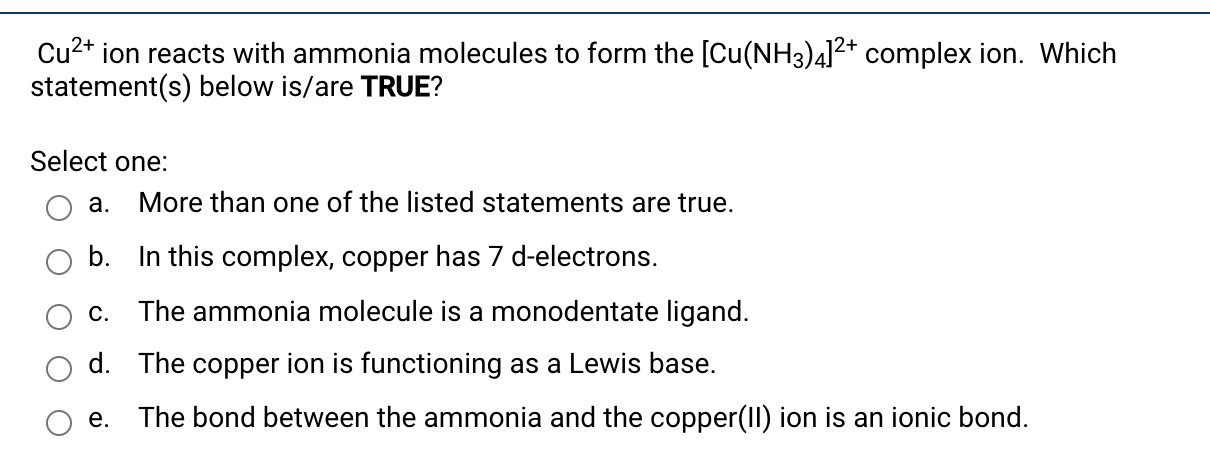 Solved Cu2+ ion reacts with ammonia molecules to form the | Chegg.com