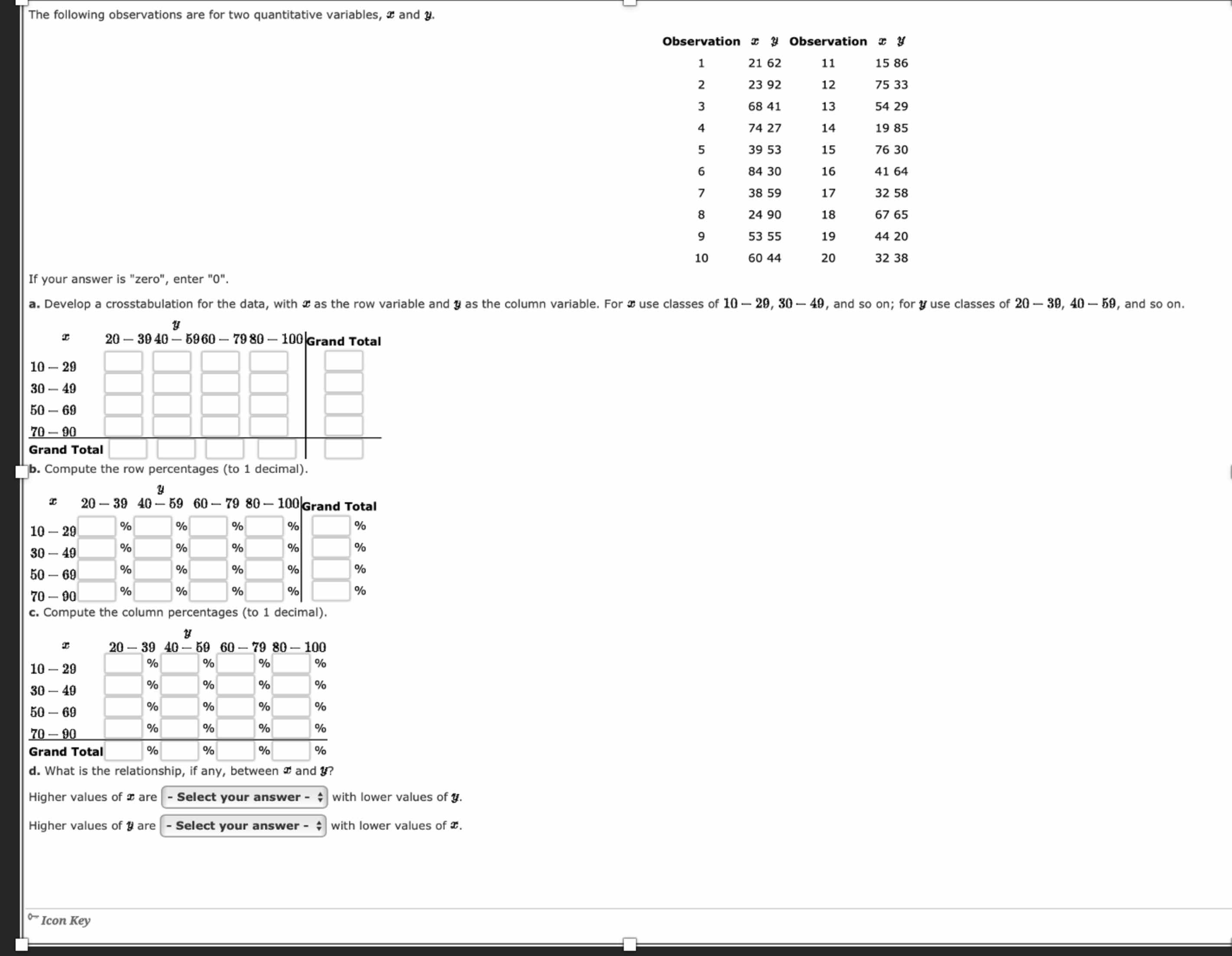 Solved The following observations are for two quantitative | Chegg.com