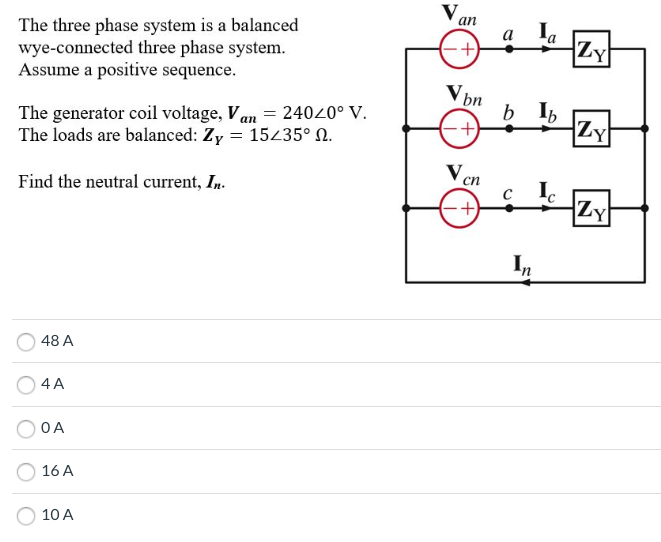 Solved The three phase system is a balanced wye-connected | Chegg.com