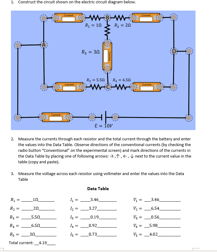 1. Construct the circuit shown on the electric | Chegg.com