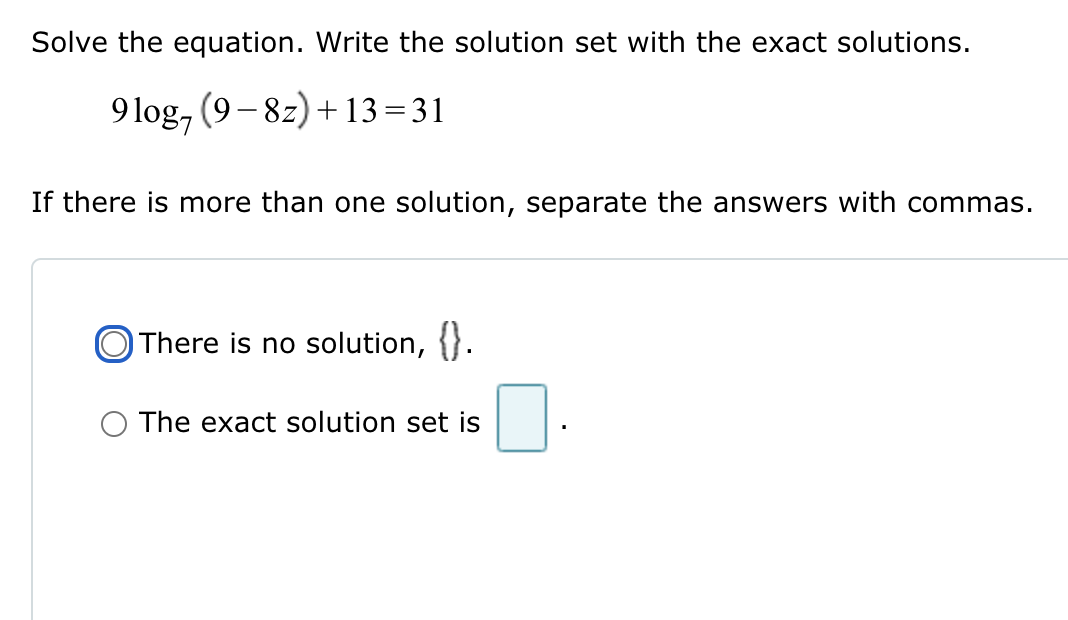 Solved Solve the equation. Write the solution set with the | Chegg.com