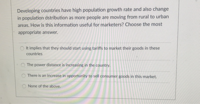 Solved Developing countries have high population growth rate | Chegg.com
