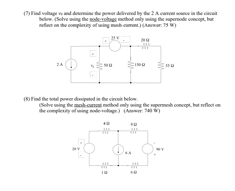 Solved (7) Find voltage vo and determine the power delivered | Chegg.com