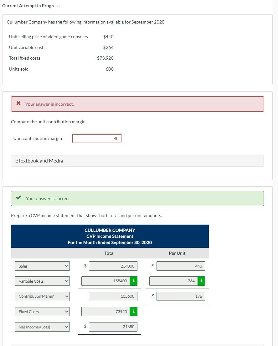 Solved Current Attempt in Progress Cullumber Company has the | Chegg.com