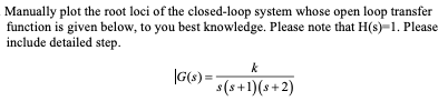 Solved Manually plot the root loci of the closed-loop system | Chegg.com