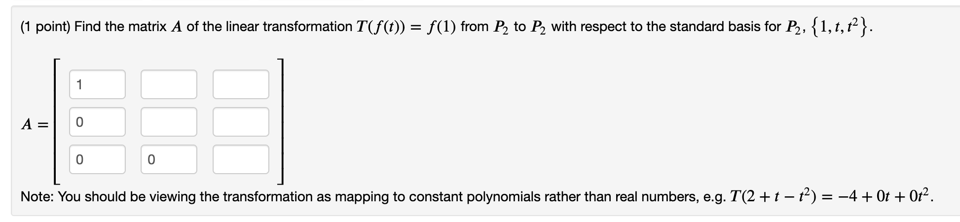 Solved (1 point) Find the matrix 𝐴 of the linear | Chegg.com