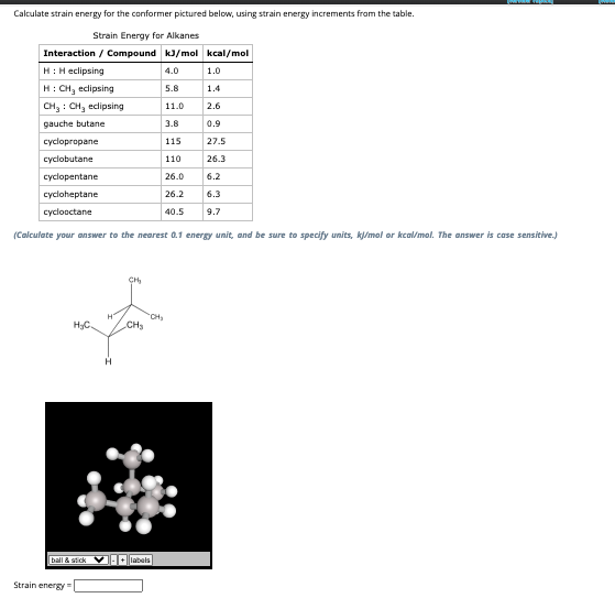 Solved Calculate strain energy for the conformer pictured | Chegg.com